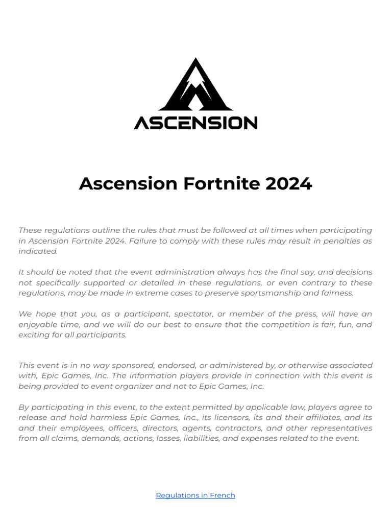 Ascension Fortnite 2024: Regulations in French | PDF