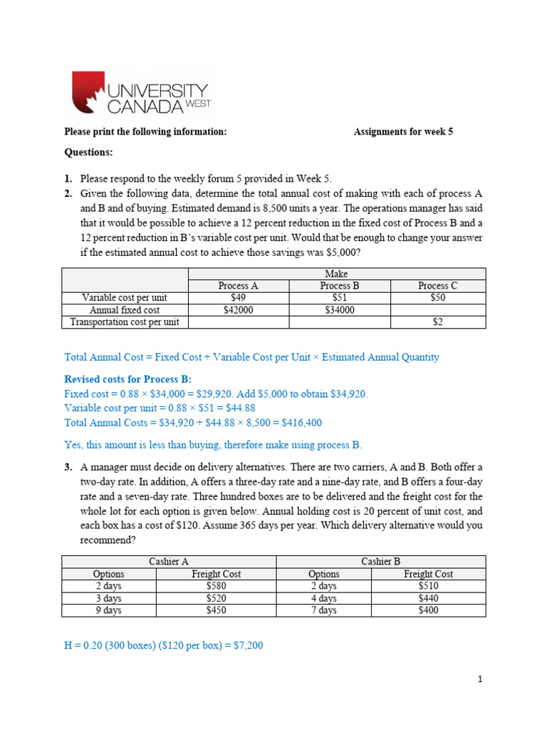 Assignments For Week 5 Answers | PDF