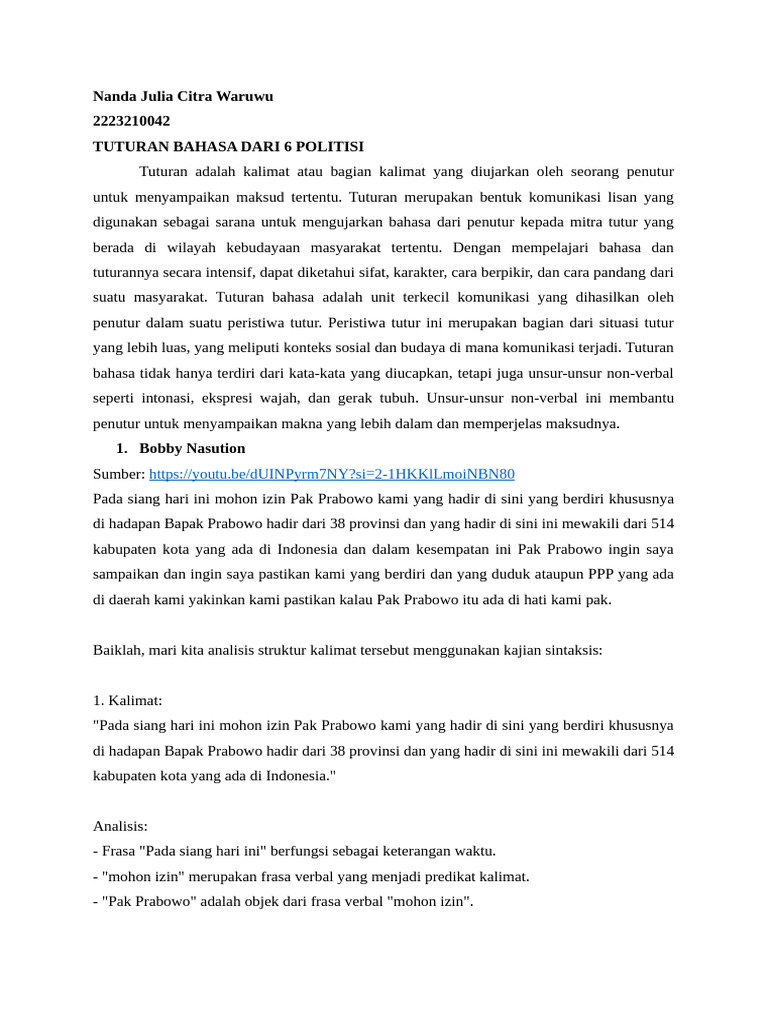 Nanda Julia - 2223210042 - Tuturan Bahasa Sintaksis | PDF