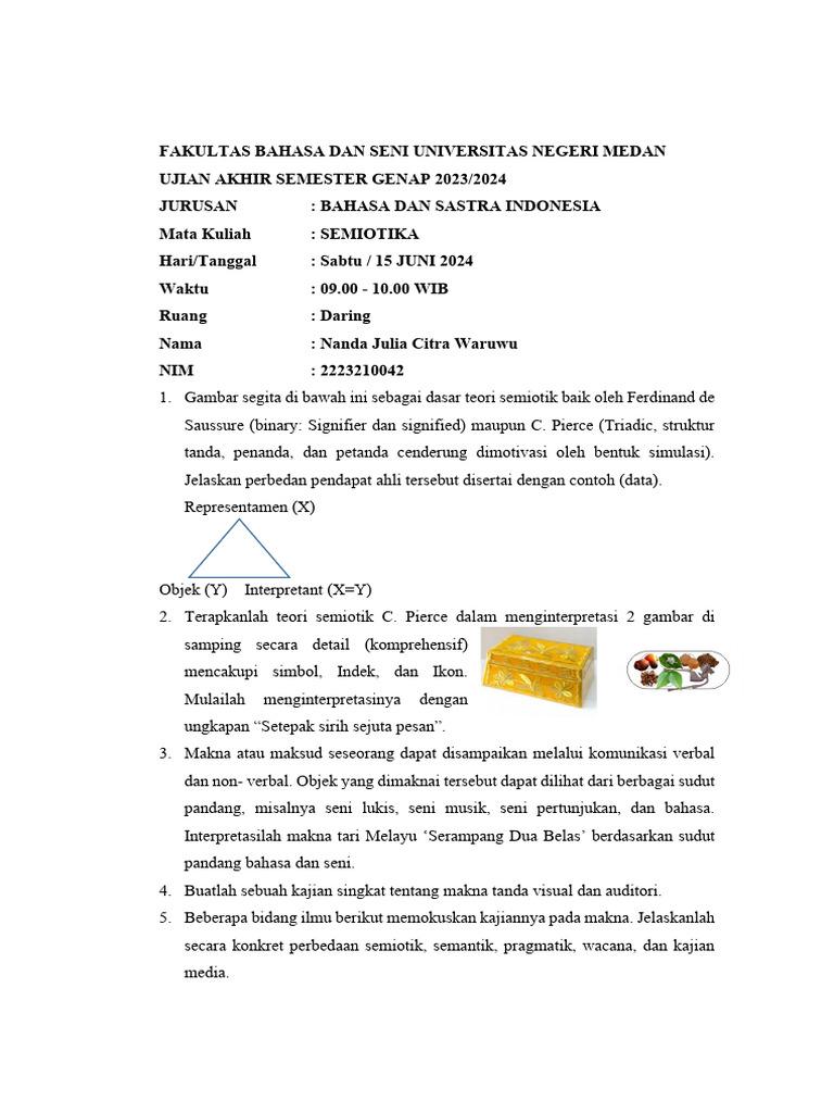 Nanda Julia C - 2223210042 - Jawaban UAS Semiotika | PDF