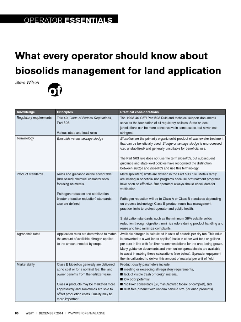What Every Operator Should Know About Biosolids Management 1680018995 | PDF