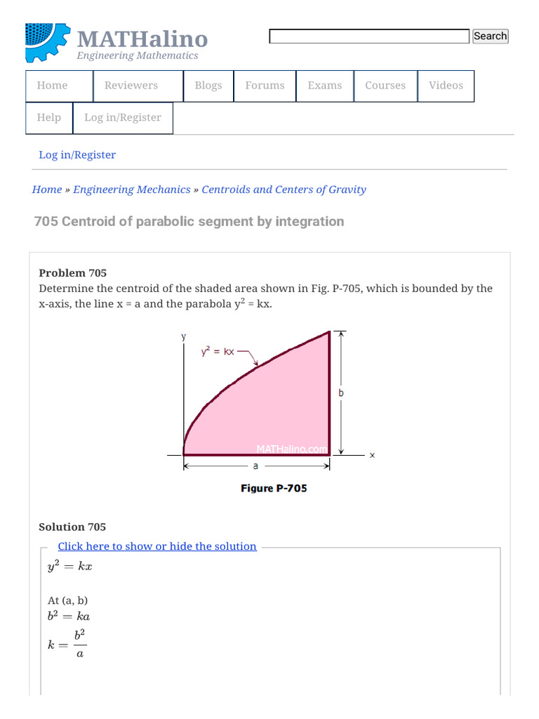 705 Centroid of Parabolic Segment by Integration - Engineering M | PDF