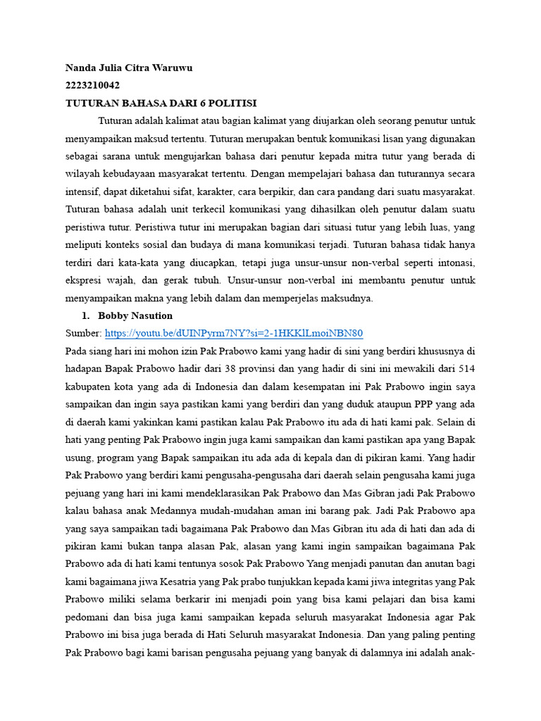 Nanda Julia - 2223210042 - Tuturan Bahasa Sintaksis | PDF