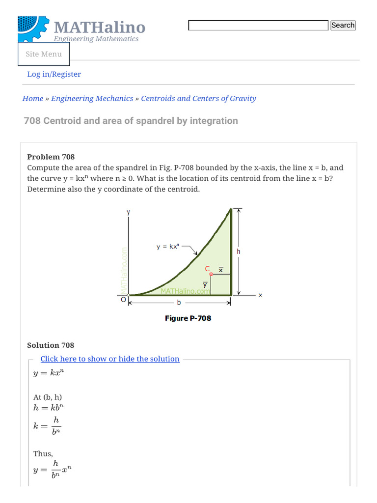 708 Centroid and Area of Spandrel by Integration - Engineering M | PDF
