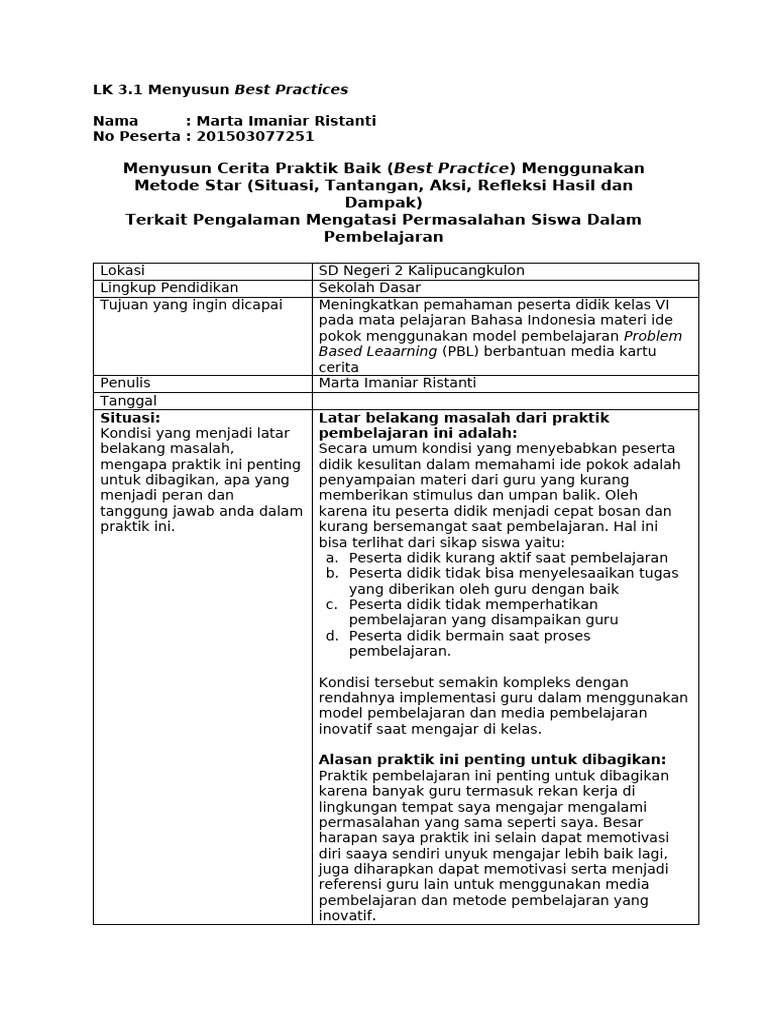 LK 3.1 Menyusun Best Practices aksi 2 | PDF