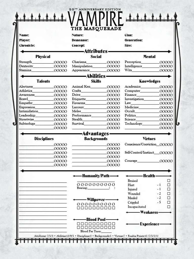 V20 Vampire Sheet | PDF