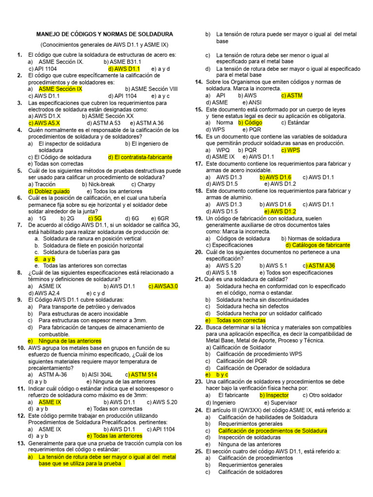 Examen - C - Digos - y - Normas - de - Soldadura SALA N°01 | PDF | Soldadura | Construcción