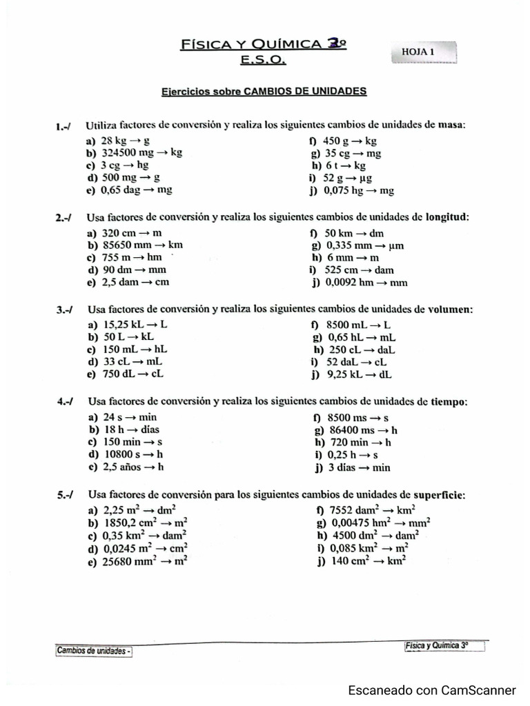 Fichas Factores de Conversión 2°ESO | PDF