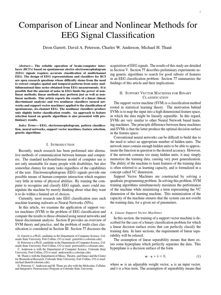 Deon Garrett Et Al - Comparison of Linear and Nonlinear Methods For EEG Signal Classification ...