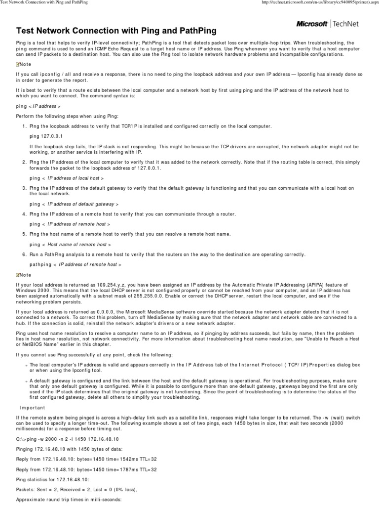 Test Network Connection With Ping and PathPing | PDF | Internet ...