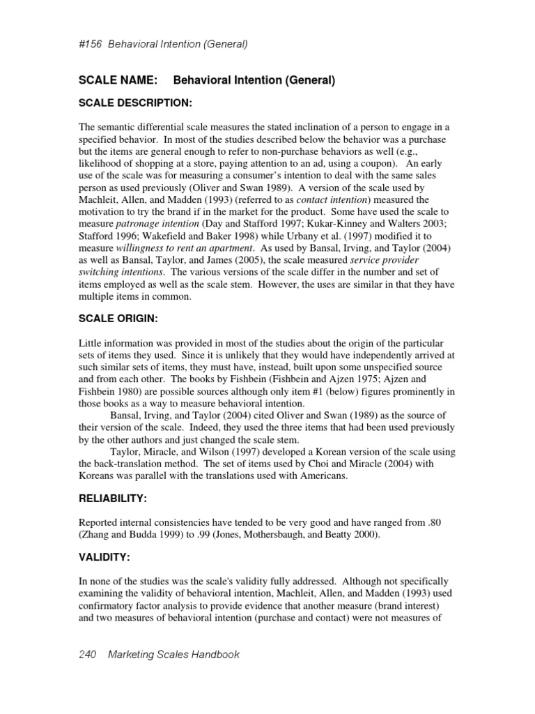 Behavioral Intention Scale Guide | PDF | Validity (Statistics ...
