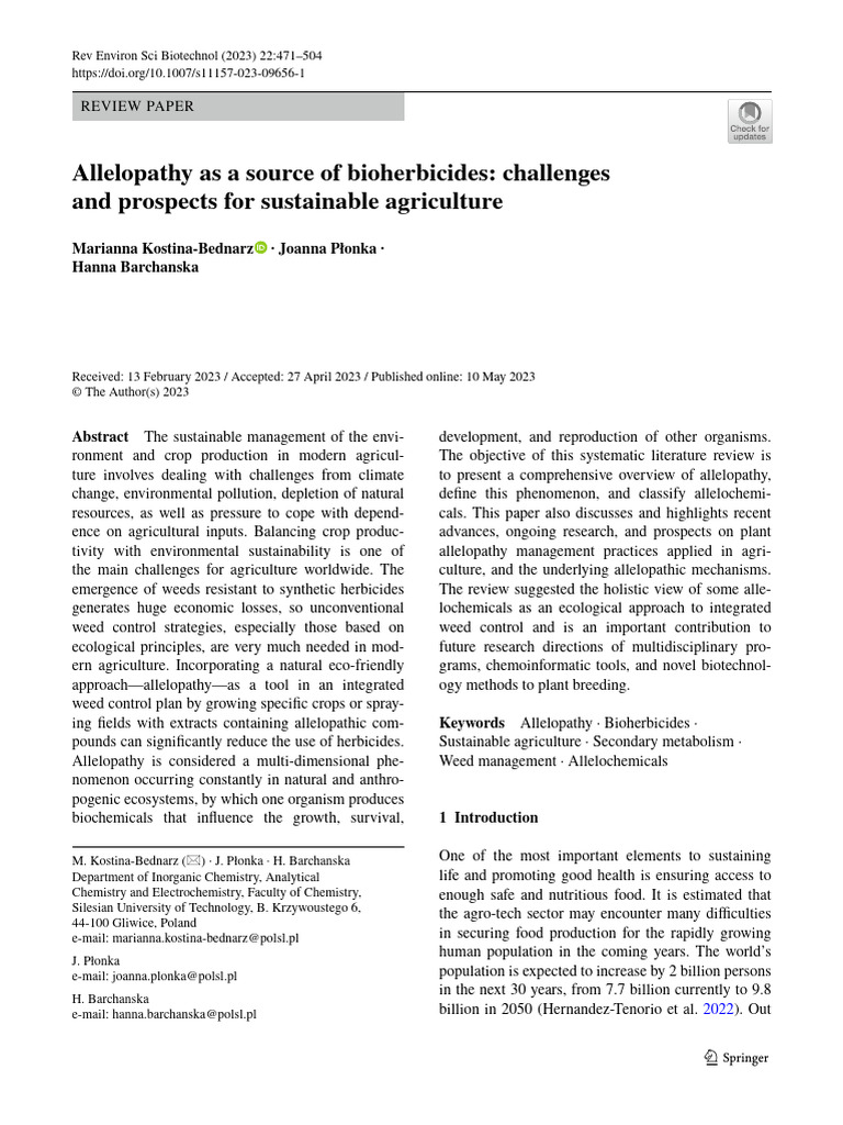Allelopathy As A Source of Bioherbicides: Challenges and Prospects For ...