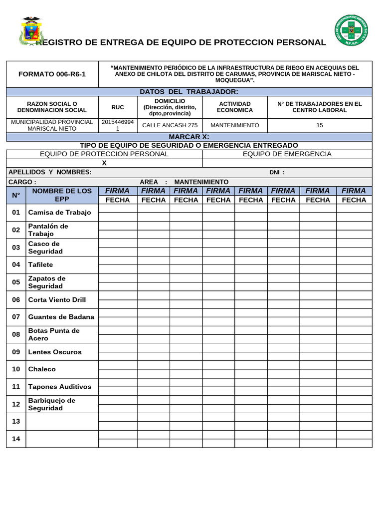 37 - 38 Registro de Entrega de EPP | PDF