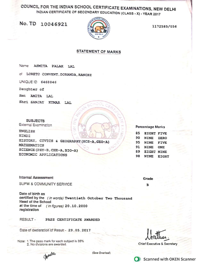 Asmita Lal 10th Marksheet_compressed | PDF