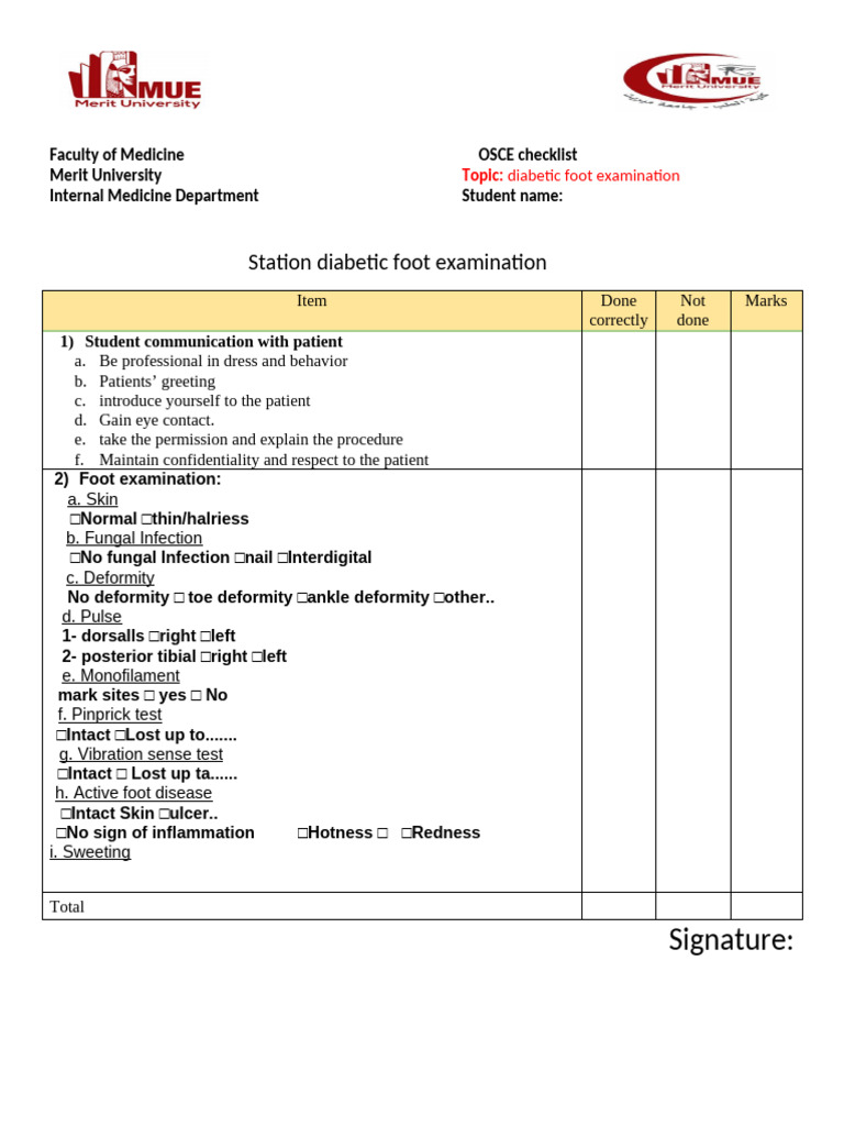 Diabetic Foot Checklist | PDF