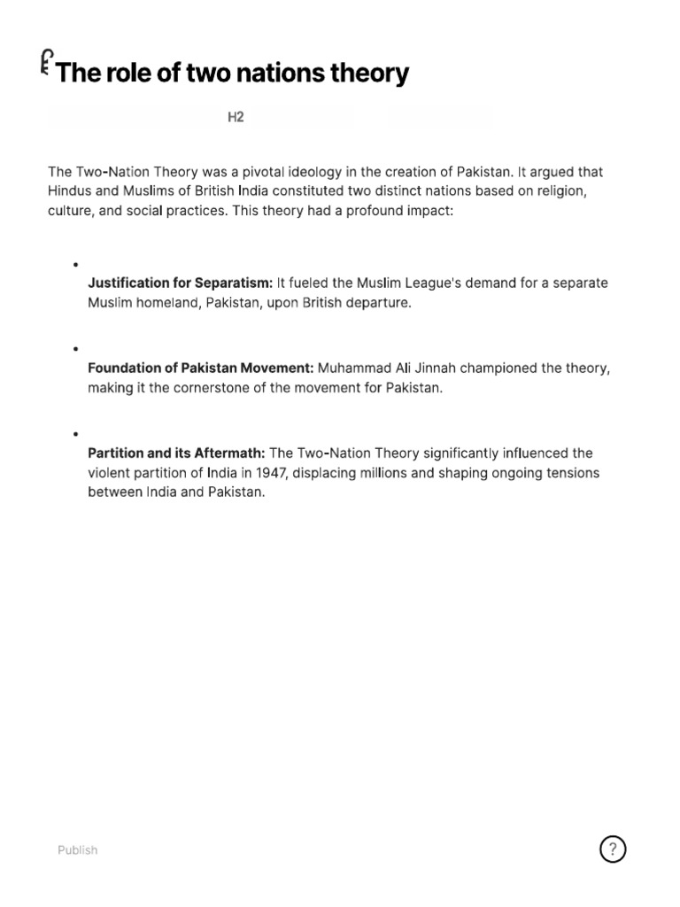 The Role of Two Nations Theory | PDF
