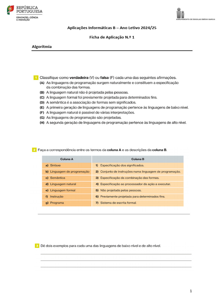 Ficha de Trabalho N_1 | PDF
