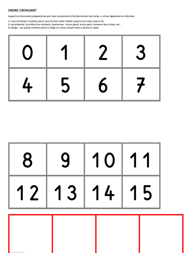 MATH - Ordre Croissant Documents Préparatoires - ECOLE de CHRYS | PDF