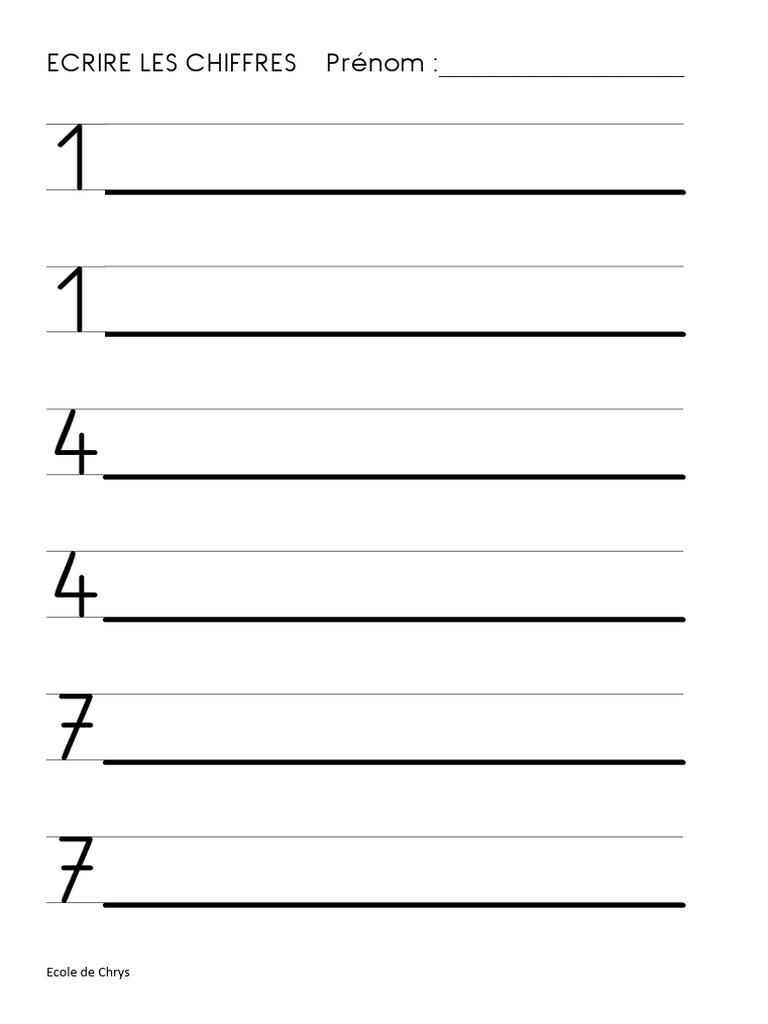 ECRIRE LES CHIFFRES 4 Fiches ECOLE DE CHRYS | PDF