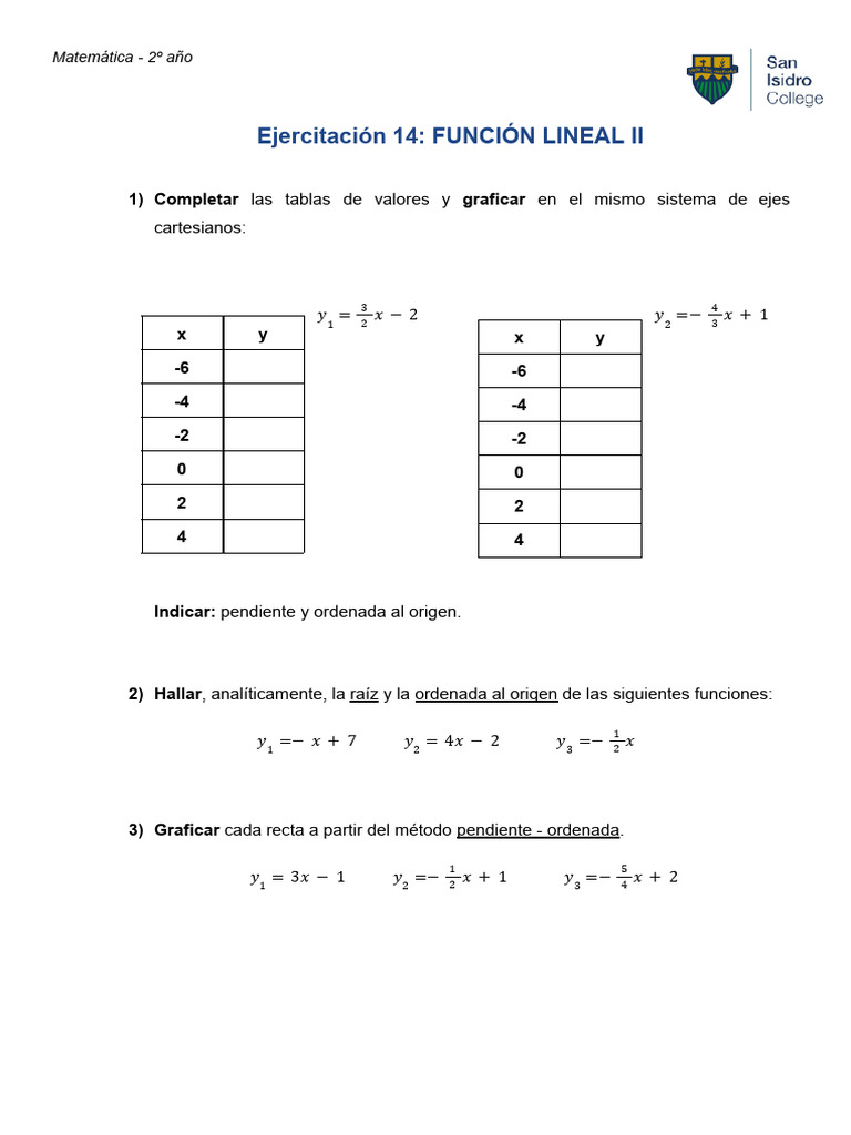 2 - Ejercitaci-N 14 - Funci-N Lineal II | PDF