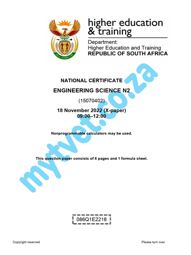 N2 Engineering Science November 2022 Question Paper | PDF | Electrical Resistance And ...