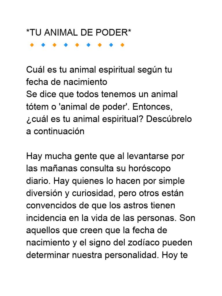 Tu Animal de Poder Según Tú Fecha de Nacimiento | PDF