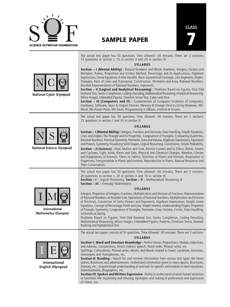 Cbse NCO Olympiad Sample Papers Class 7 | PDF Cbse NCO Olympiad Sample Papers Class 7 | PDF