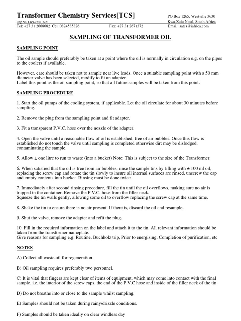 Transformer Oil Sampling-TCSrev1 | PDF | Valve | Transformer