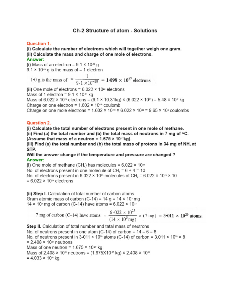 Structure of Atom Solutions | PDF | Atomic Orbital | Atoms