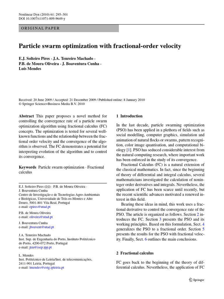 Particle Swarm Optimization With Fractional-Order Velocity | PDF