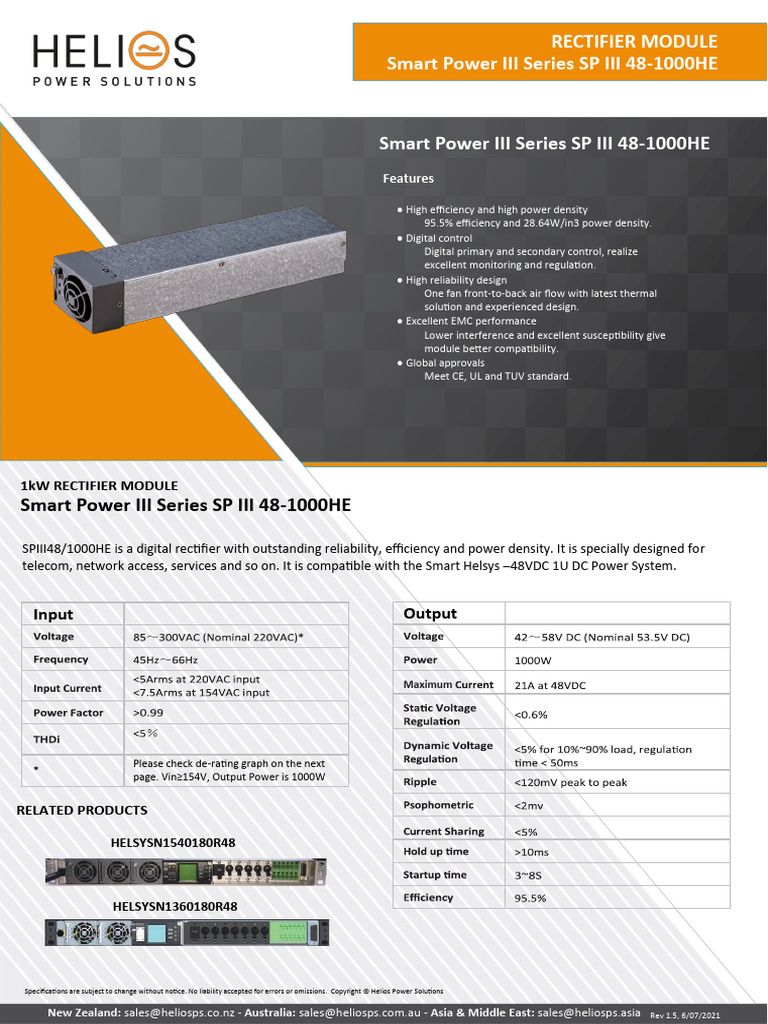 1kW Rectifier Module SP III 48 1000HE Datasheet | PDF