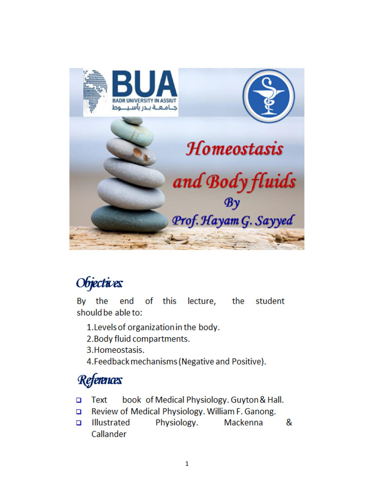 Lec_01 (Homotasis & body fluids) - Physiology & Pathophysiology | PDF