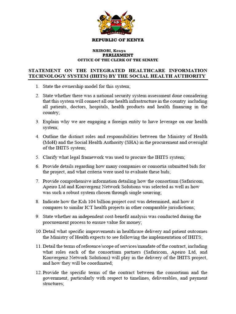 Statement On The Integrated Healthcare Information Technology System ...