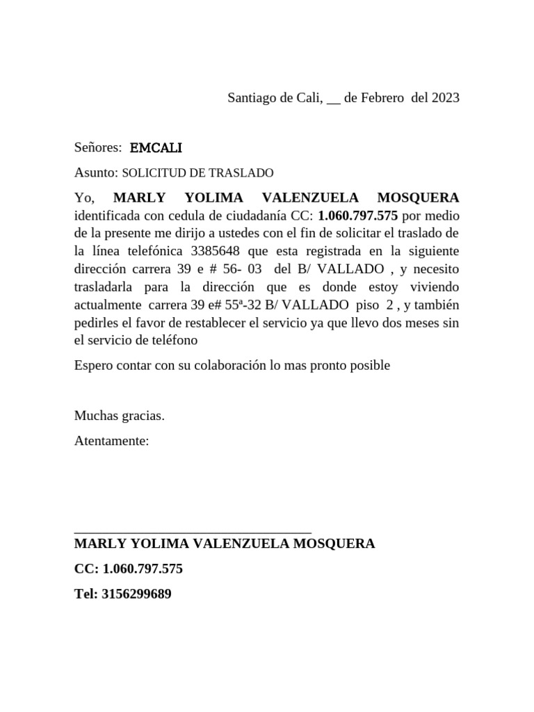 Carta Traslado de Emcali | PDF