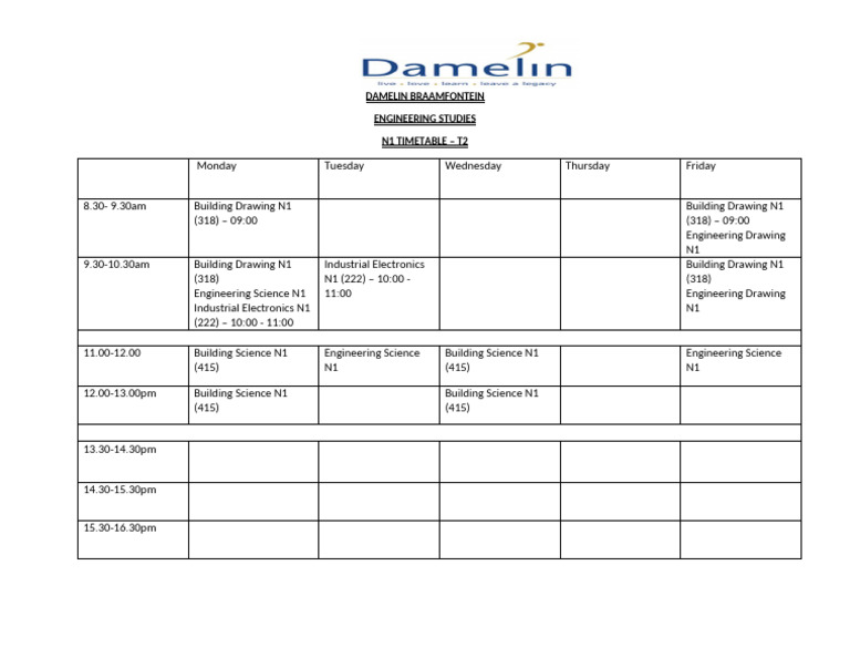 Timetable T2 (2024) - N1 | PDF