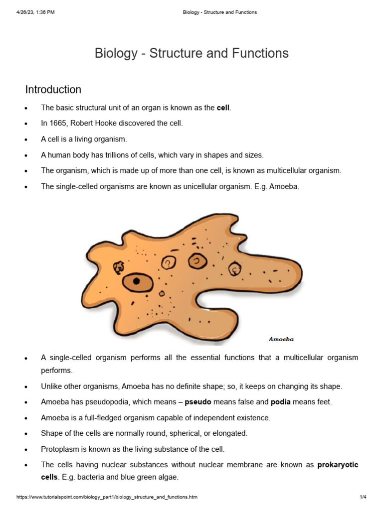 Biology - Structure and Functions | PDF | Cell (Biology) | Science ...