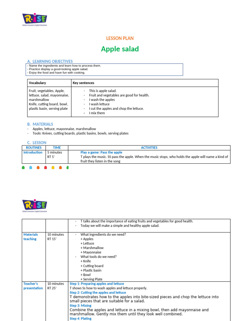 Lesson Plan Template - Master Chef - 1 Hour | PDF