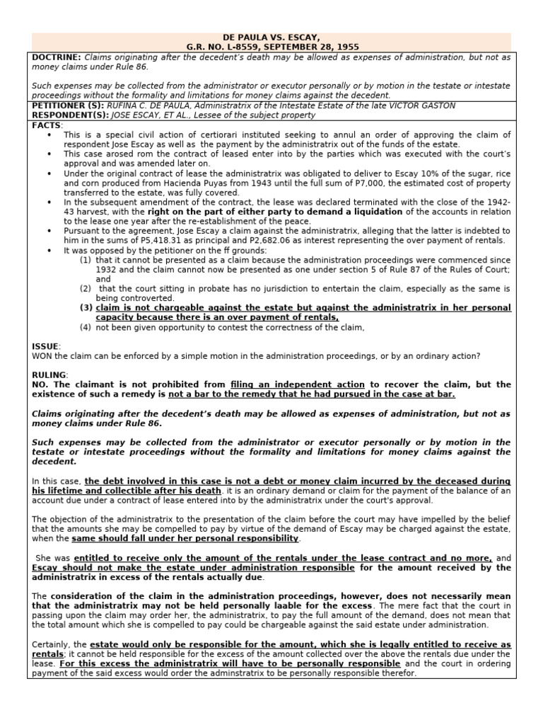 De Paula vs. Escay | PDF