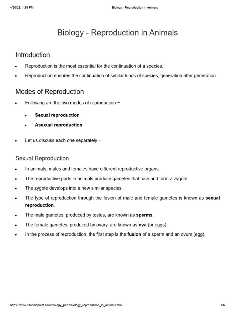 Biology - Reproduction in Animals | PDF | Sexual Reproduction ...