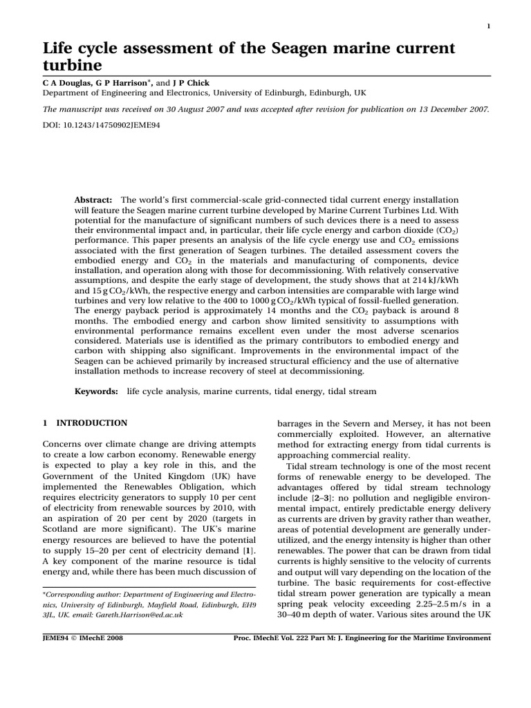 Douglas Et Al 2008 Life Cycle Assessment of The Seagen Marine Current ...