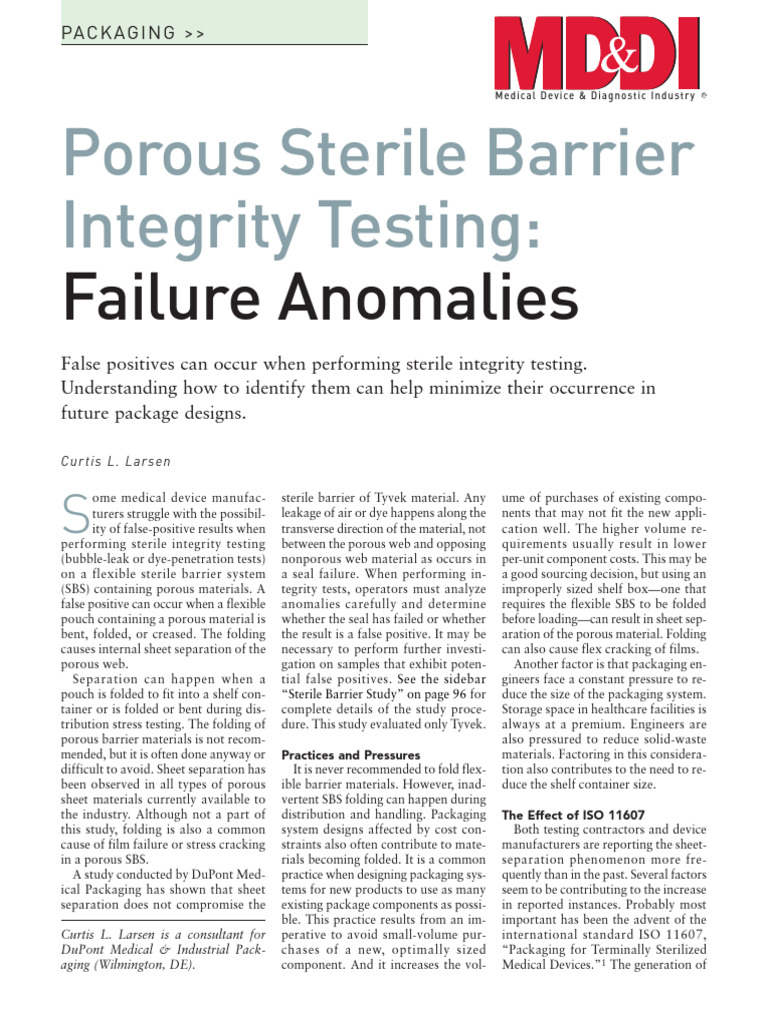 Porous Sterile Barrier Integrity Testing Failure Anomalies | PDF