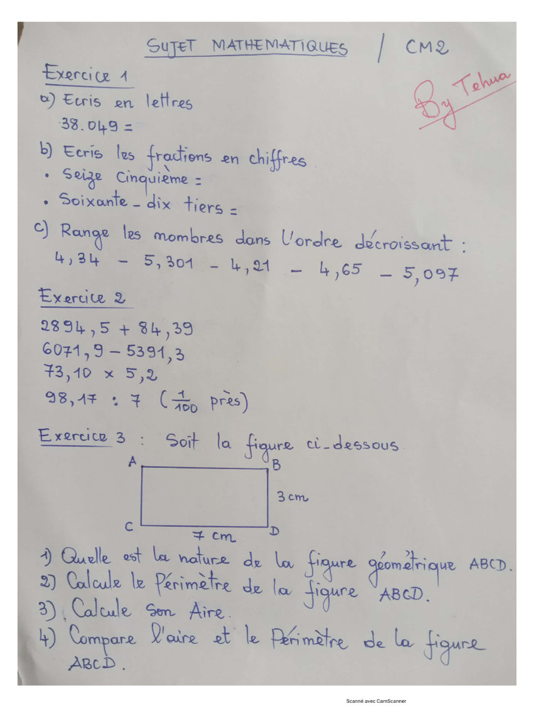 Sujet Prepa Maths CM2 | PDF