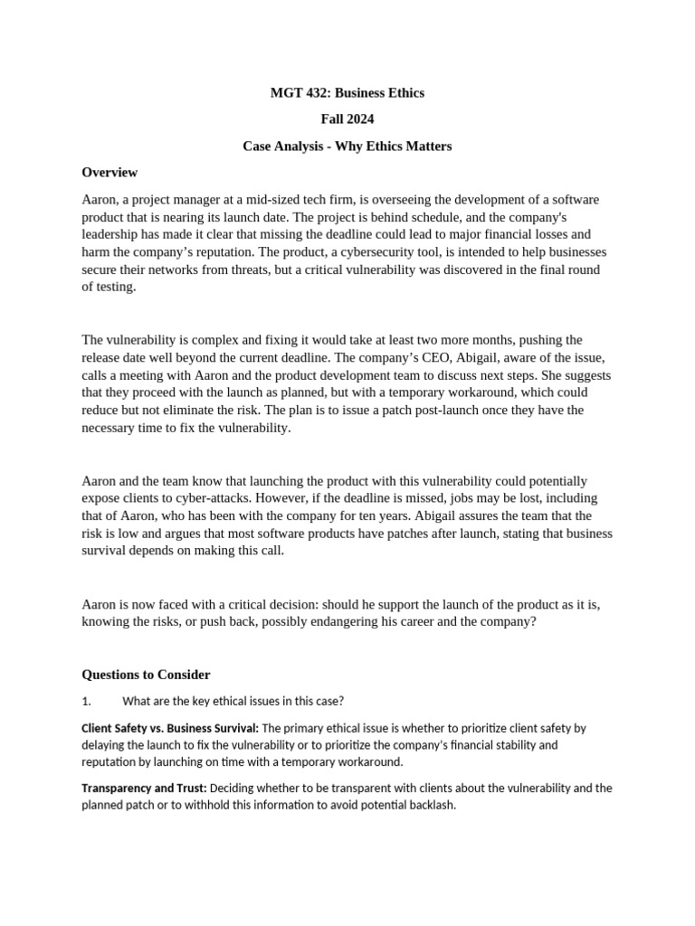 Why Ethics Matter Case | PDF