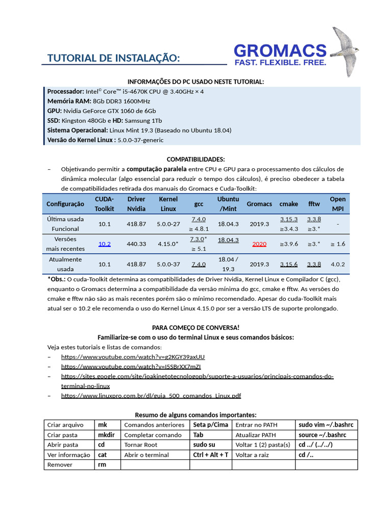 Tutorial de Instalação Gromacs - 2020 | PDF