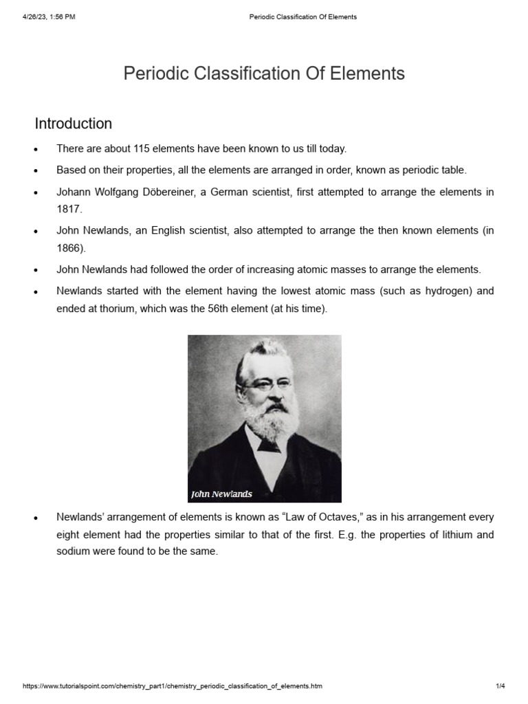 Periodic Classification of Elements | PDF