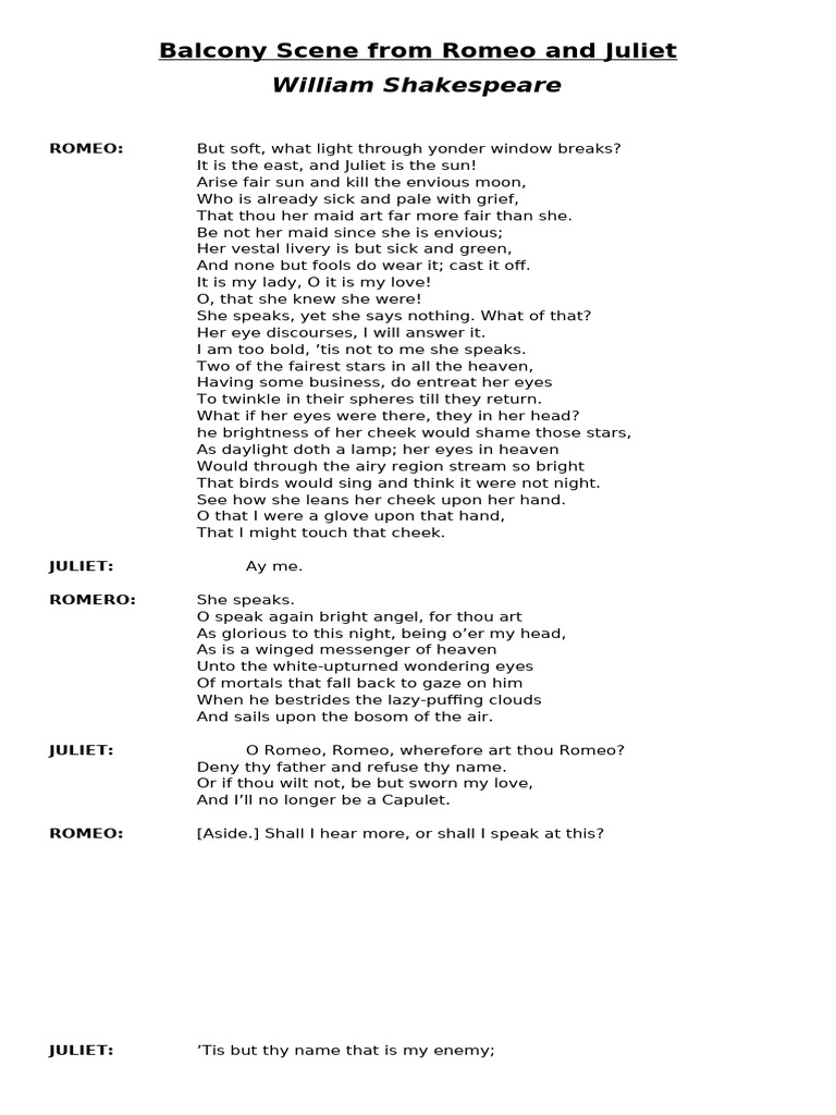 Balcony Scene From Romeo and Juliet Script | PDF