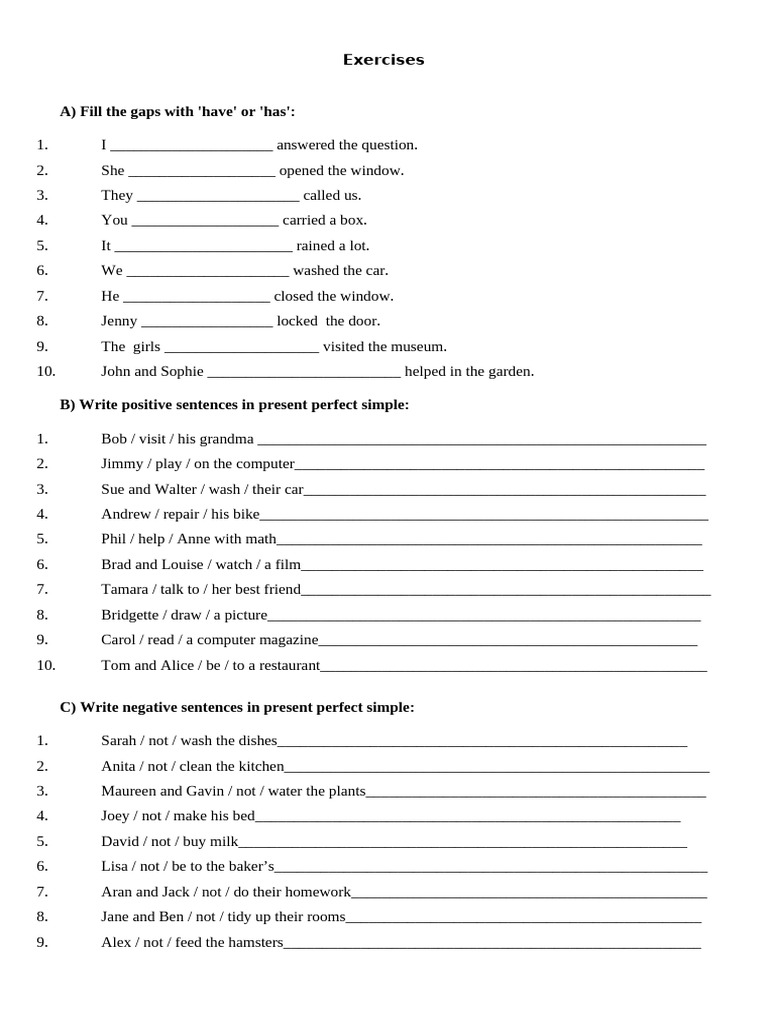 Exercises Present Perfect | PDF