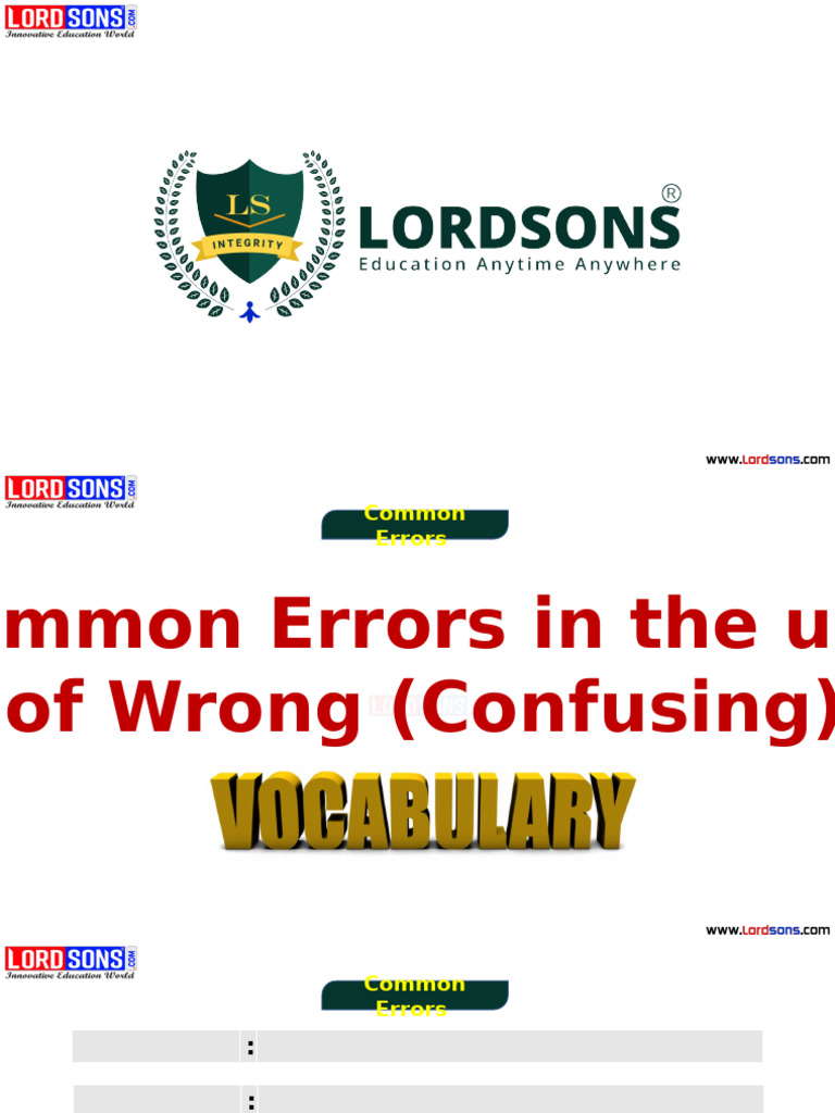 Common Error in Use of Wrong VOCABULARY - 2 | PDF