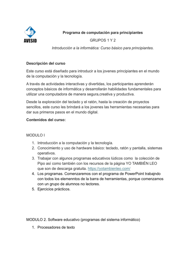 Programa de Computación para Principiantes | PDF