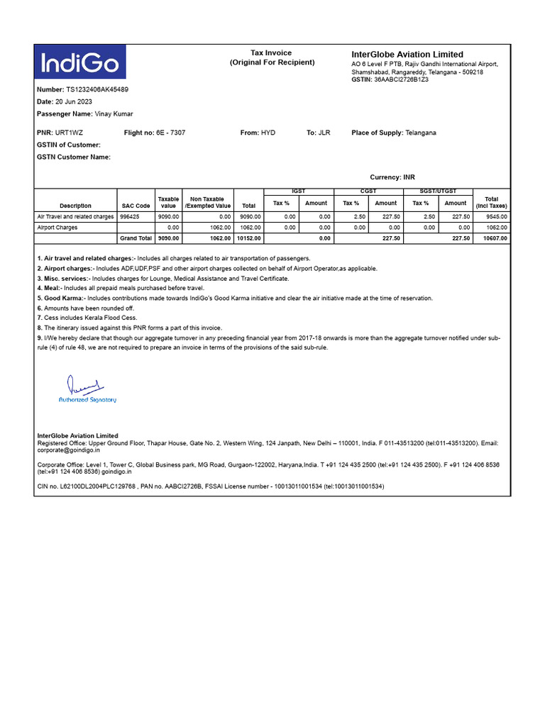 Hyd To JLR Tax Invoicelk | PDF